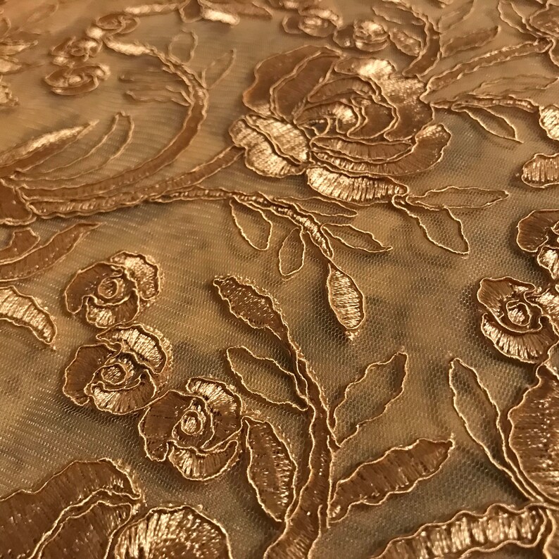 Dakota GOLD Polyester Corded Floral Embroidery on Mesh Lace | Etsy