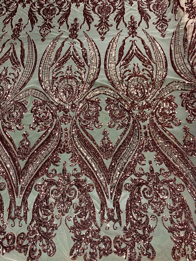 Alaina COPPER Curlicue Sequins on Mesh Lace Fabric by the Yard - Etsy