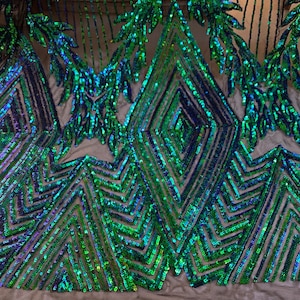 Francesca IRIDESCENT GREEN BLUE Mermaid Vines and Diamonds Pattern ...