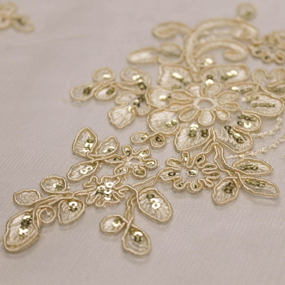 Brianna CREAM Polyester Floral Embroidery With Sequins on Mesh Lace ...