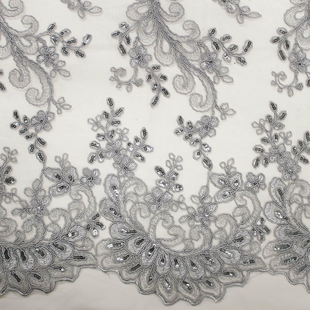 Melody GREY Polyester Floral Embroidery With Sequins on Mesh | Etsy