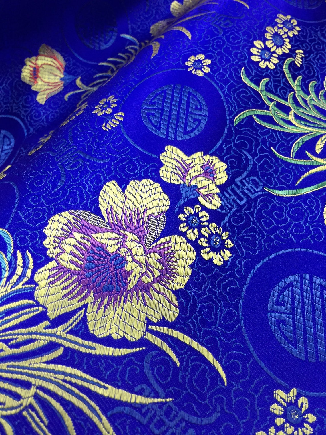 Kate ROYAL BLUE Floral Brocade Chinese Satin Fabric by the Yard - 10037 ...
