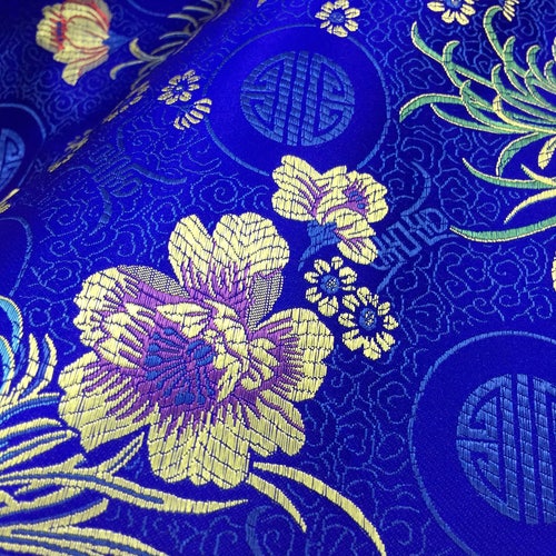 Kate Royal Blue Floral Brocade Chinese Satin Fabric By The Etsy