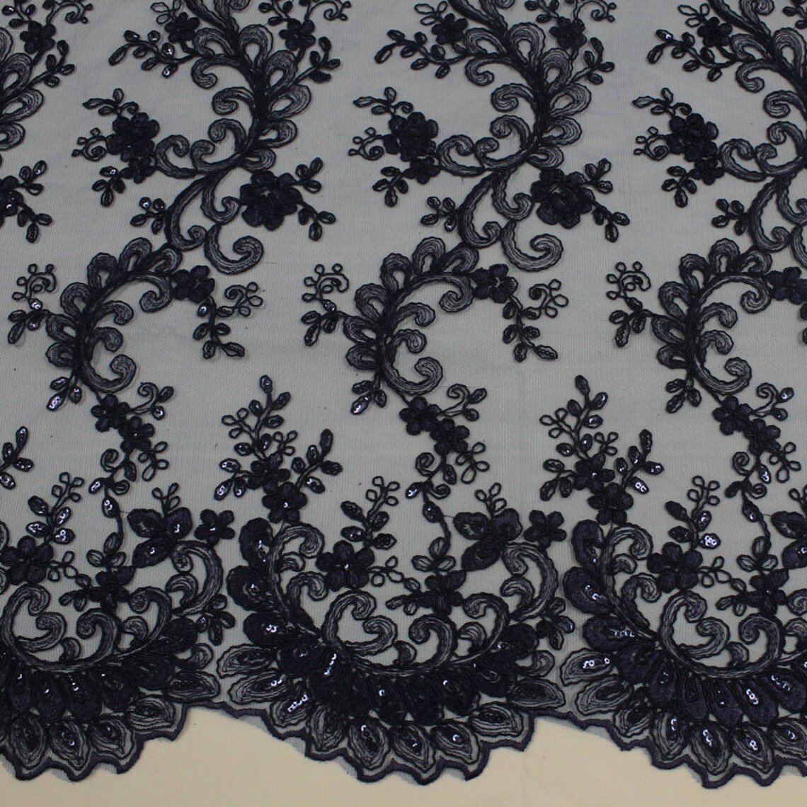 Melody NAVY BLUE Polyester Floral Embroidery With Sequins on | Etsy