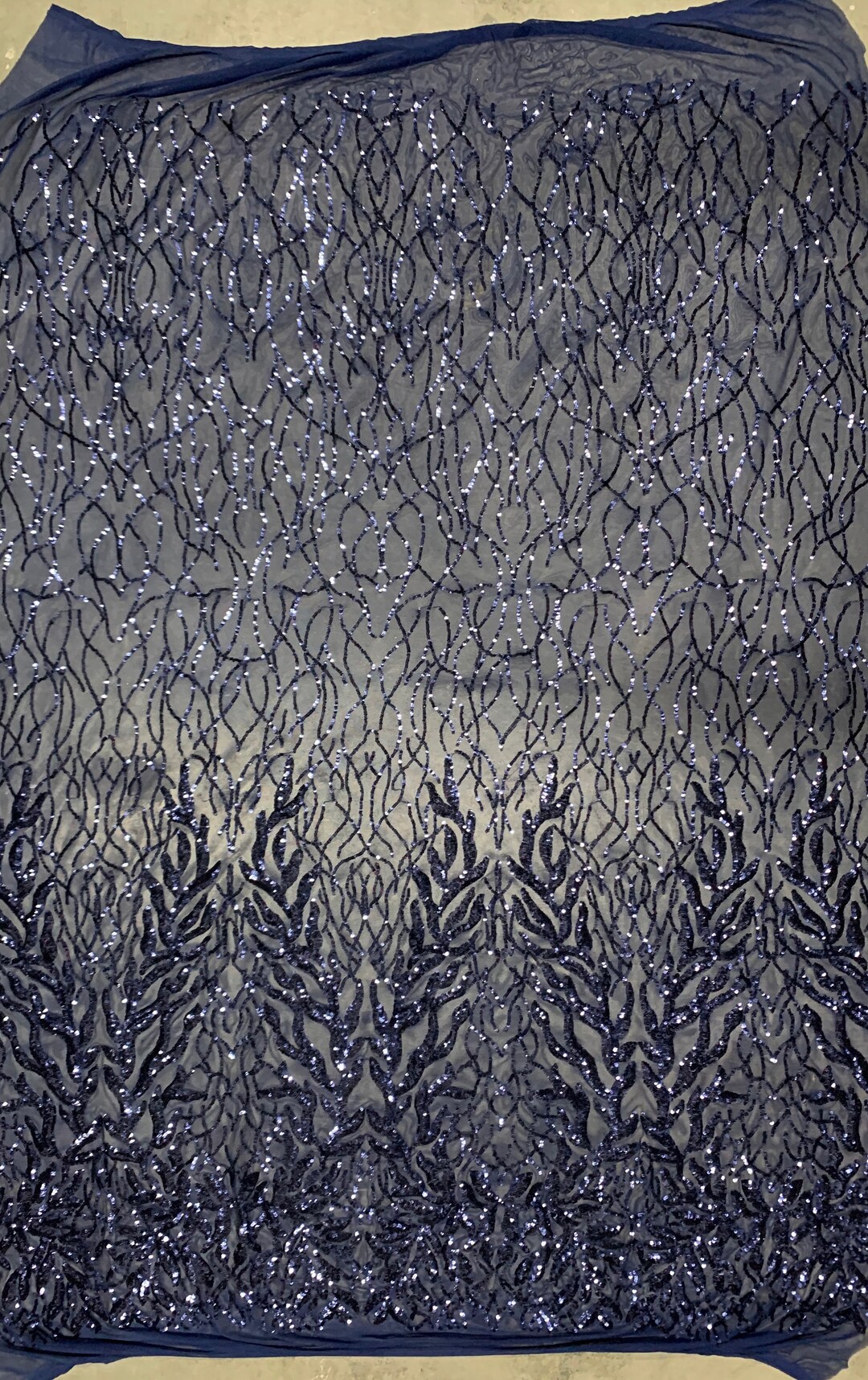 Frances NAVY BLUE Vines and Leaves Sequins on Mesh Lace Fabric by the ...