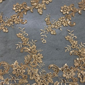 Cristina GOLD Polyester Floral Embroidery With Sequins on Mesh Lace ...
