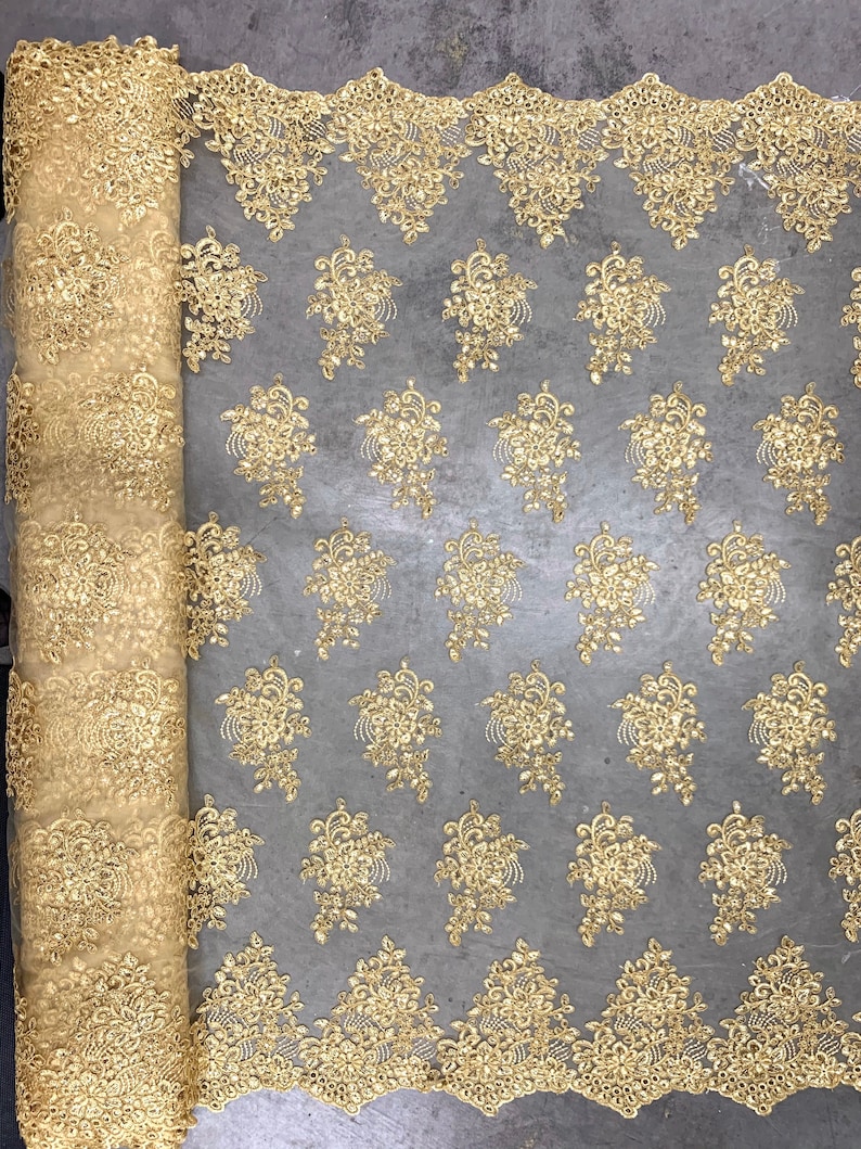 Brianna GOLD Polyester Floral Embroidery With Sequins on Mesh - Etsy