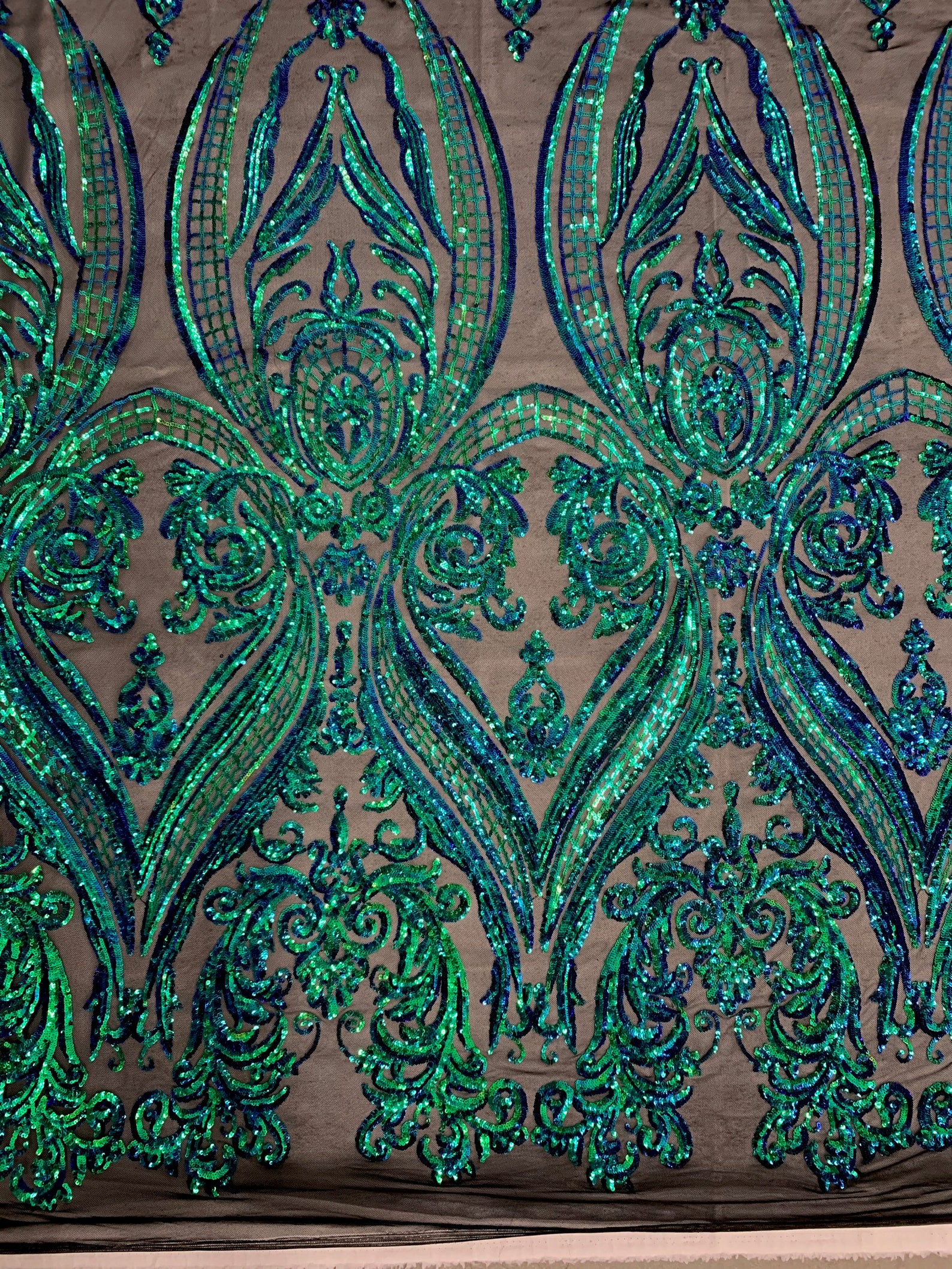 Alaina IRIDESCENT GREEN BLUE Mermaid Curlicue Sequins on Mesh Lace ...