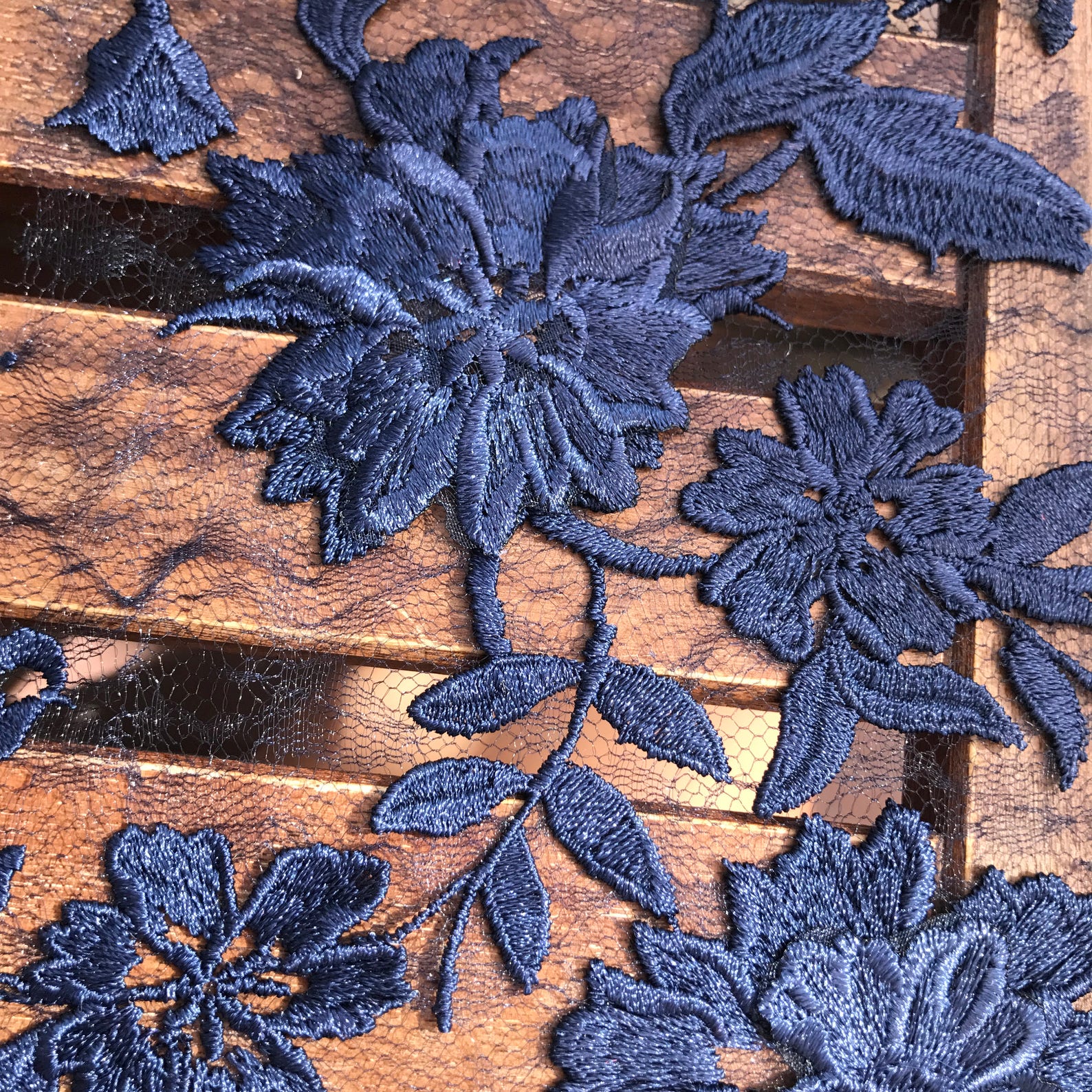 Nina NAVY BLUE Polyester 3D Floral Embroidery on Mesh Lace - Etsy