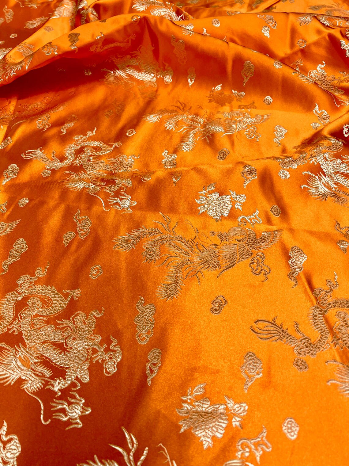 Arisa ORANGE Gold Dragon Brocade Chinese Satin Fabric for Cheongsam ...