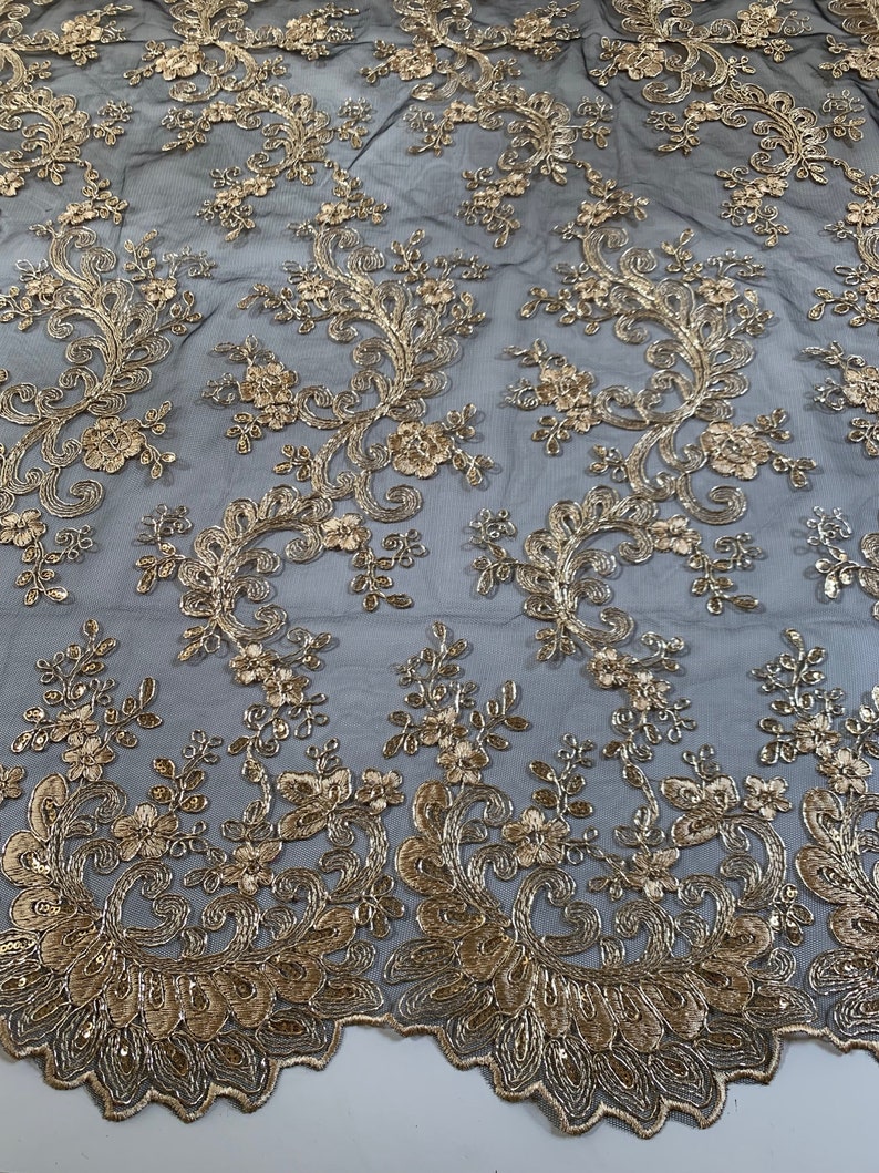 Melody GOLD Polyester Floral Embroidery With Sequins on BLACK - Etsy