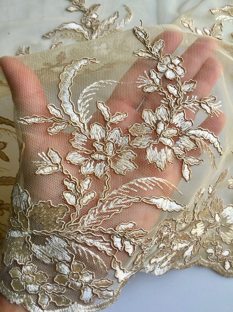 Callie GOLD Polyester Floral Corsage Embroidery on Mesh Lace - Etsy