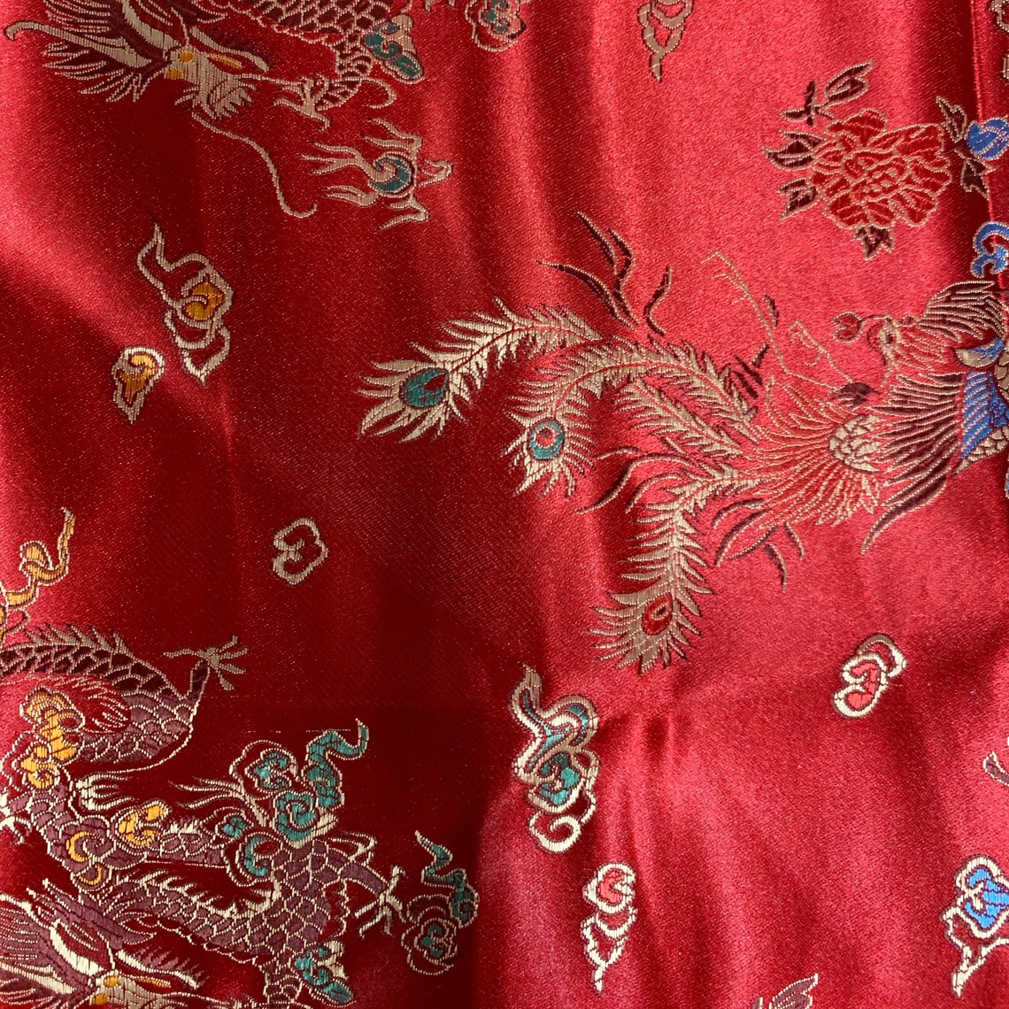Hope DARK RED Dragon Brocade Chinese Satin Fabric by the Yard - 10040 ...