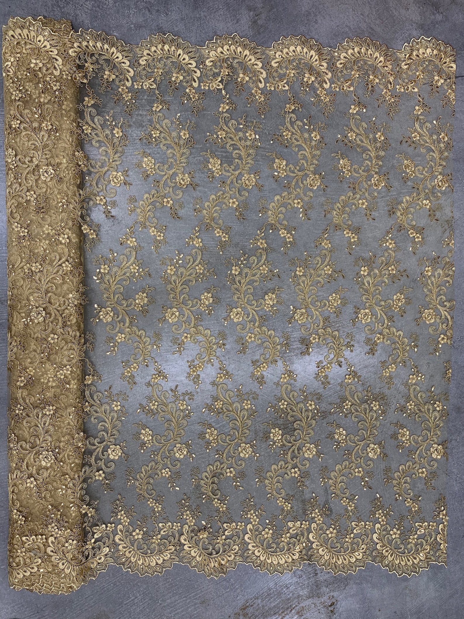 Melody GOLD Polyester Floral Embroidery With Sequins on Mesh - Etsy