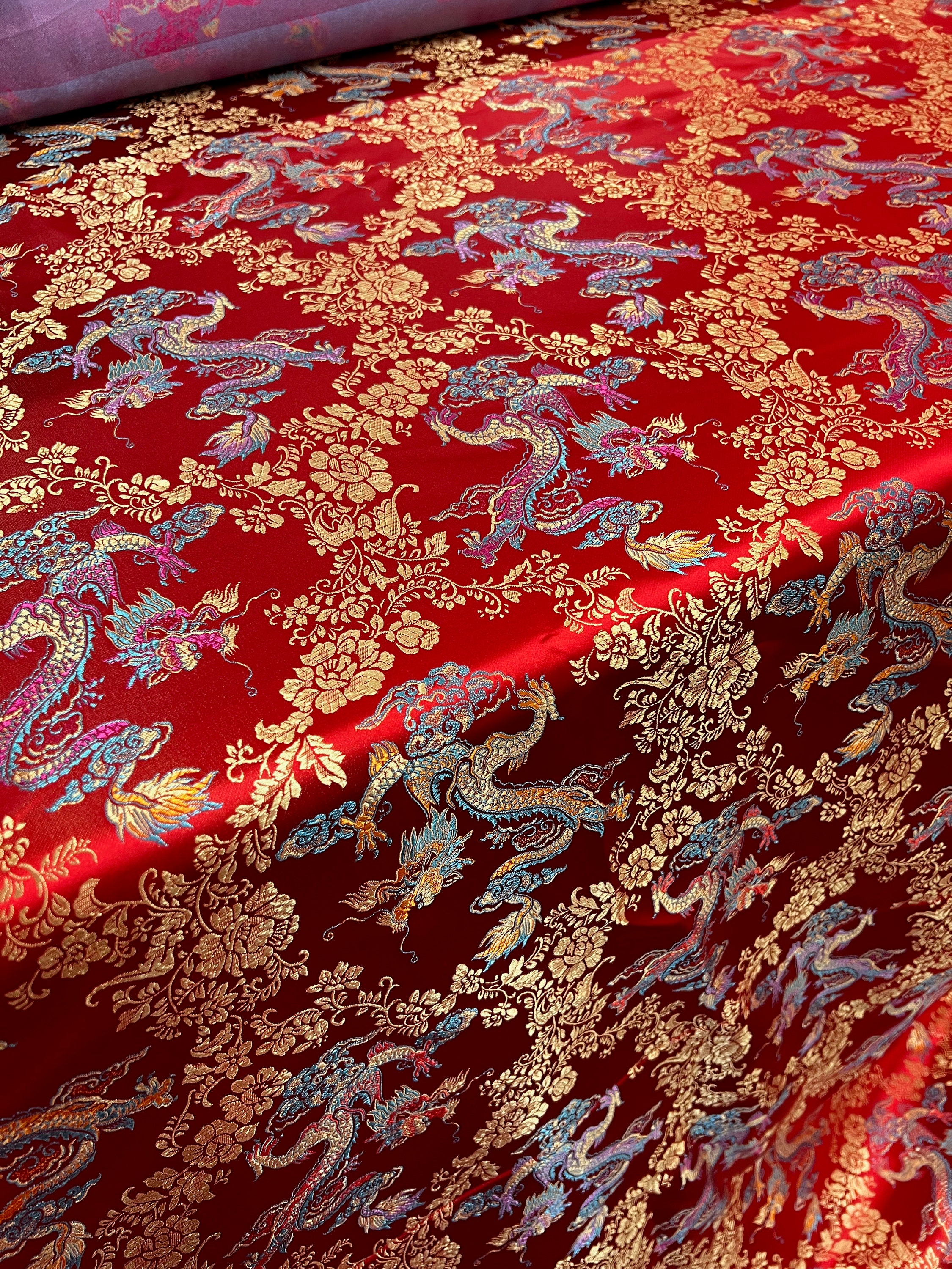 Kai RED Dragon Brocade Chinese Satin Fabric for Cheongsam/qipao ...