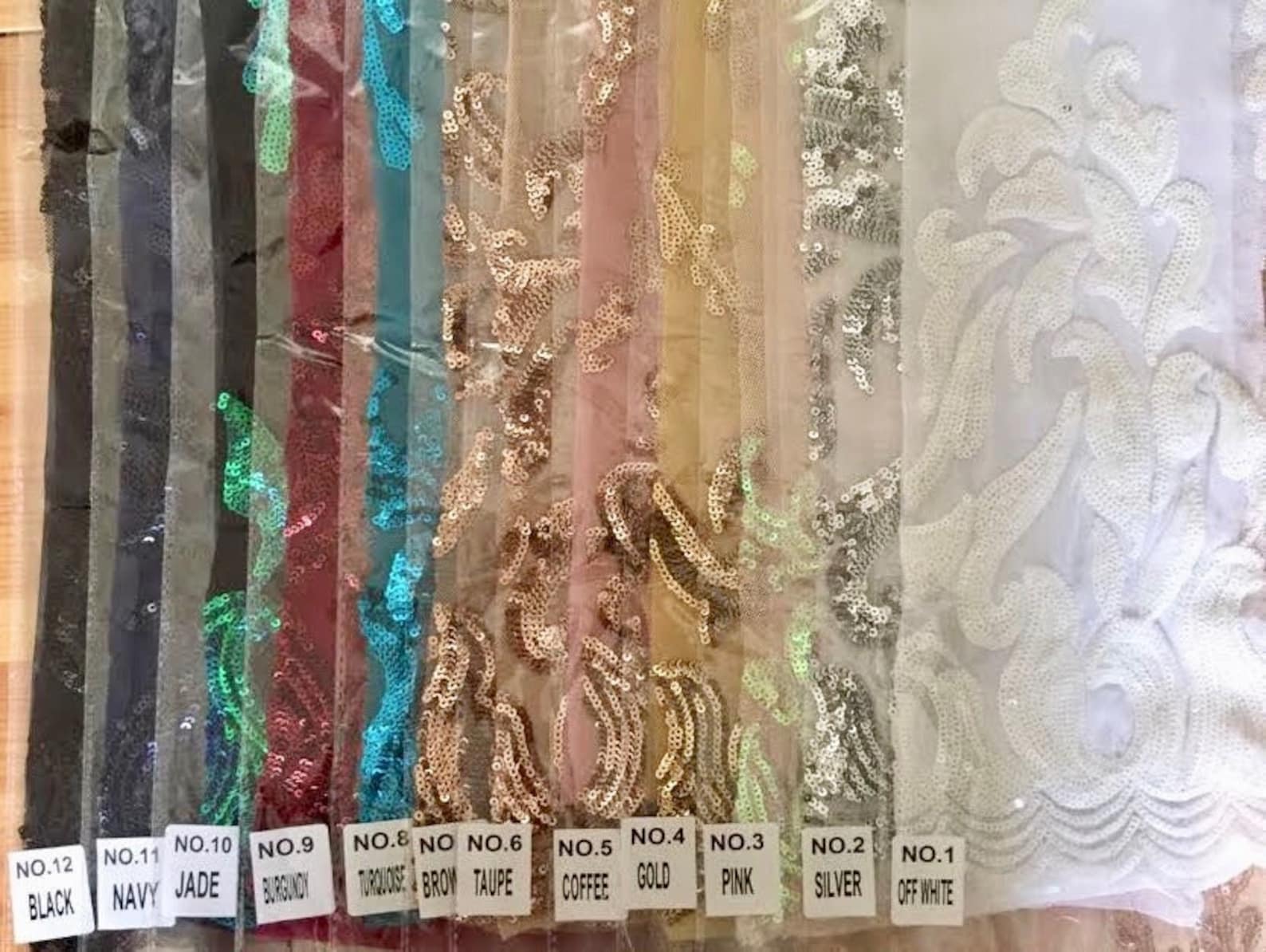 Miranda NAVY BLUE Vines and Leaves Sequins on NAVY Mesh Lace Fabric by ...