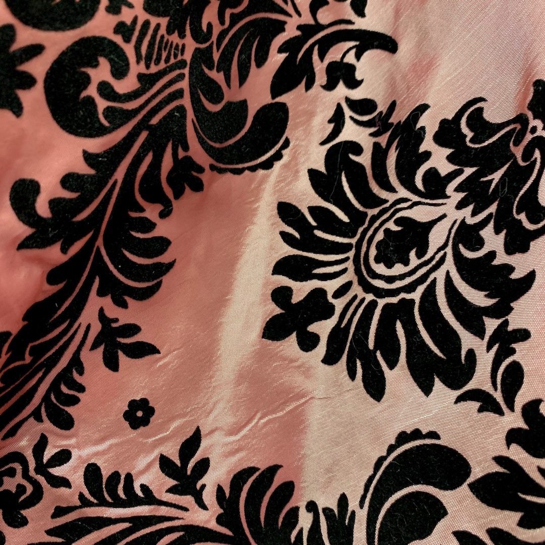 Amanda LIGHT MAUVE Taffeta With Black Velvet Flocked Damask Fabric by ...