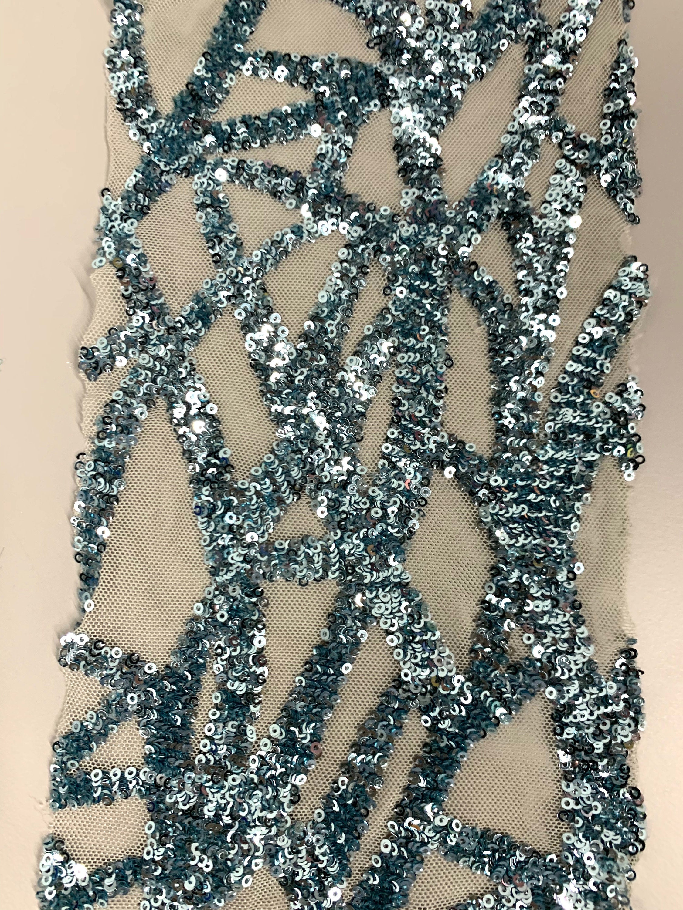 Celeste SAGE MINT GREEN Sequins on Mesh Lace Fabric by the | Etsy