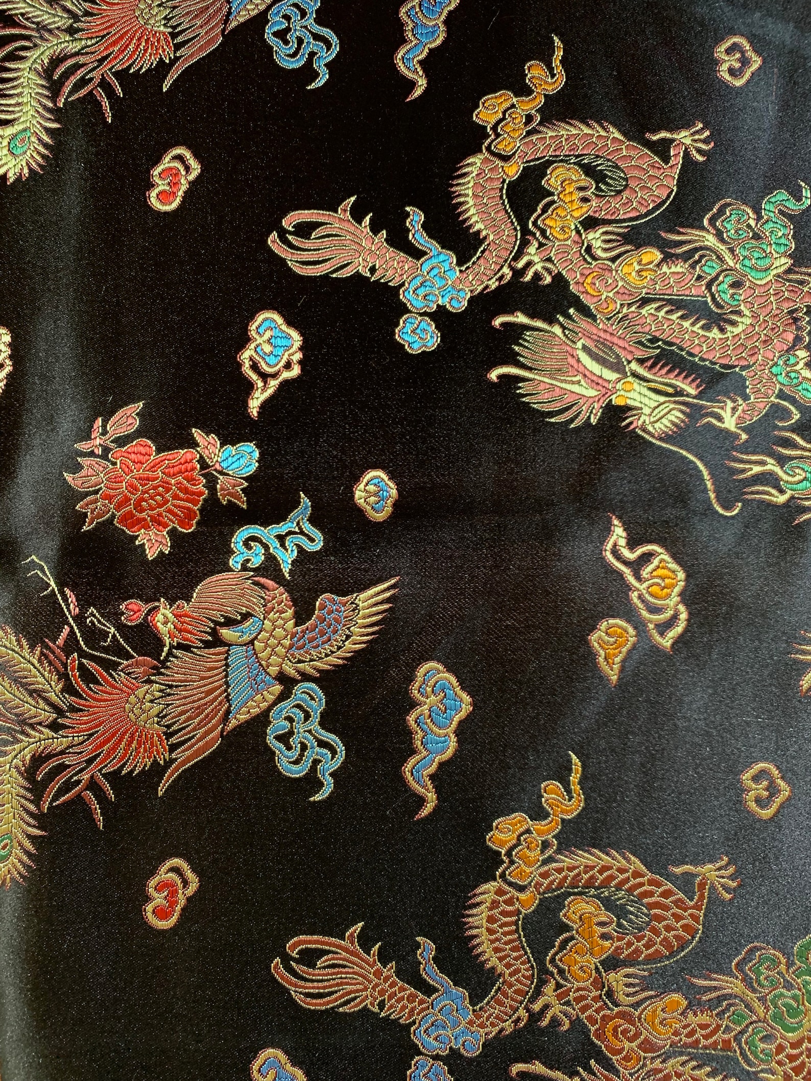 Hope BLACK Dragon Brocade Chinese Satin Fabric by the Yard - Etsy