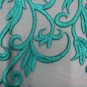 Haley TEAL GREEN Floral Swirl Embroidery on Mesh Royalty Lace Fabric by ...