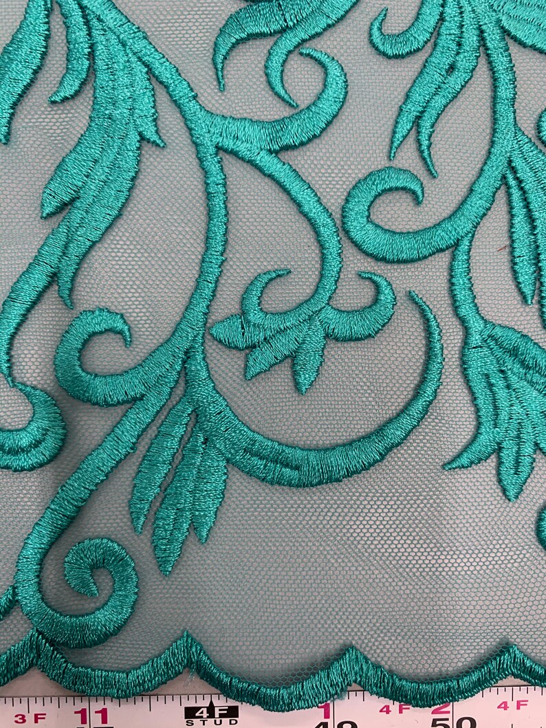 Haley TEAL GREEN Floral Swirl Embroidery on Mesh Royalty Lace - Etsy