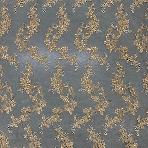 Cristina GOLD Polyester Floral Embroidery With Sequins on Mesh Lace ...