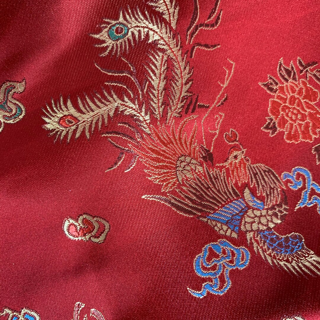 Hope DARK RED Dragon Brocade Chinese Satin Fabric by the Yard - 10040 ...