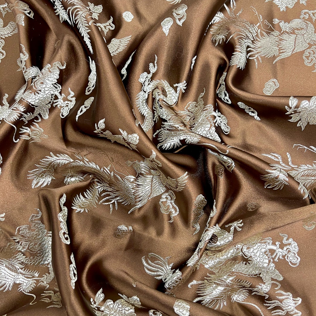 Arisa BROWN Dragon Brocade Chinese Satin Fabric for Cheongsam/qipao ...