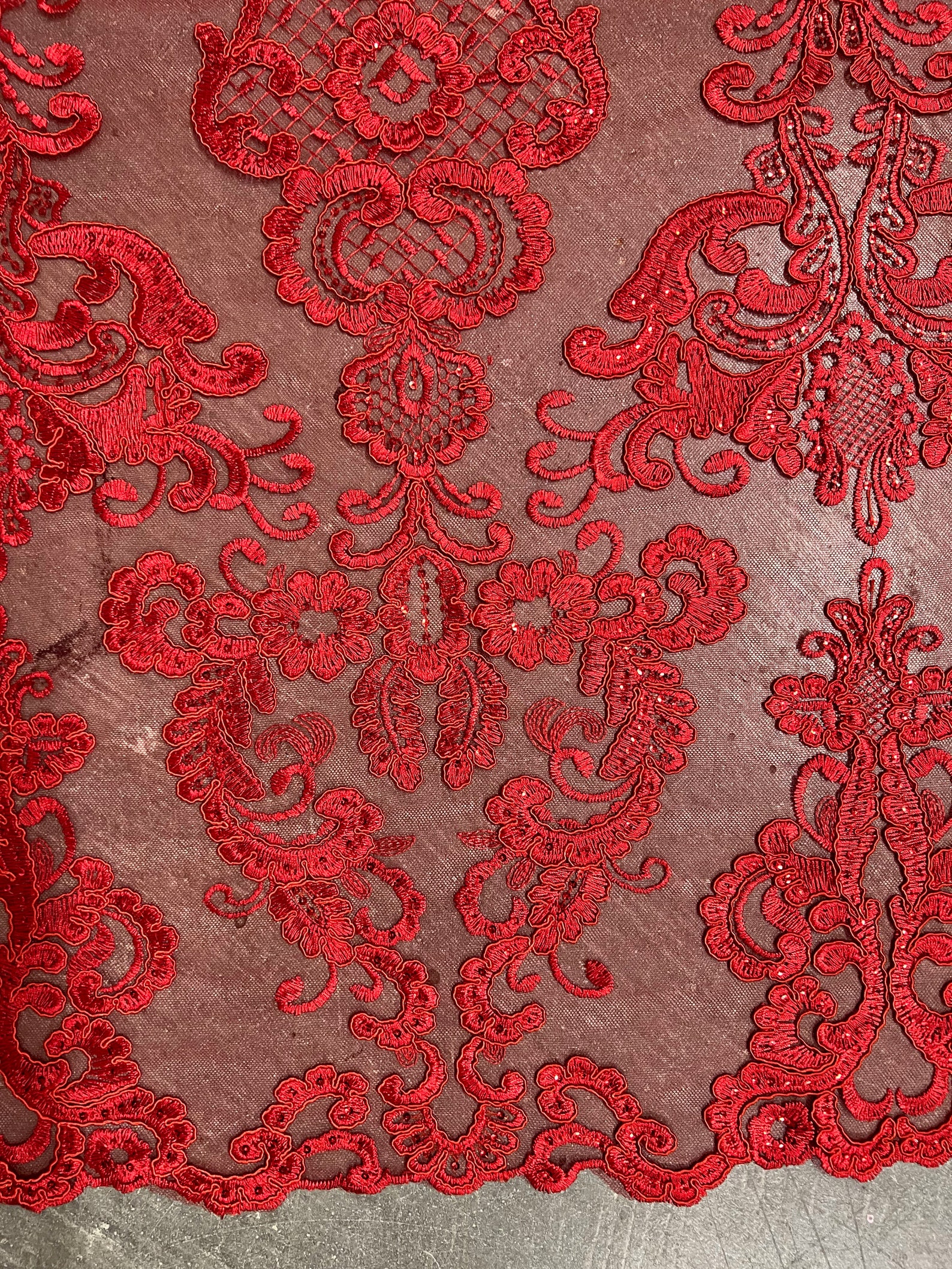 Vivian RED Polyester Embroidery With Sequins on Mesh Lace - Etsy