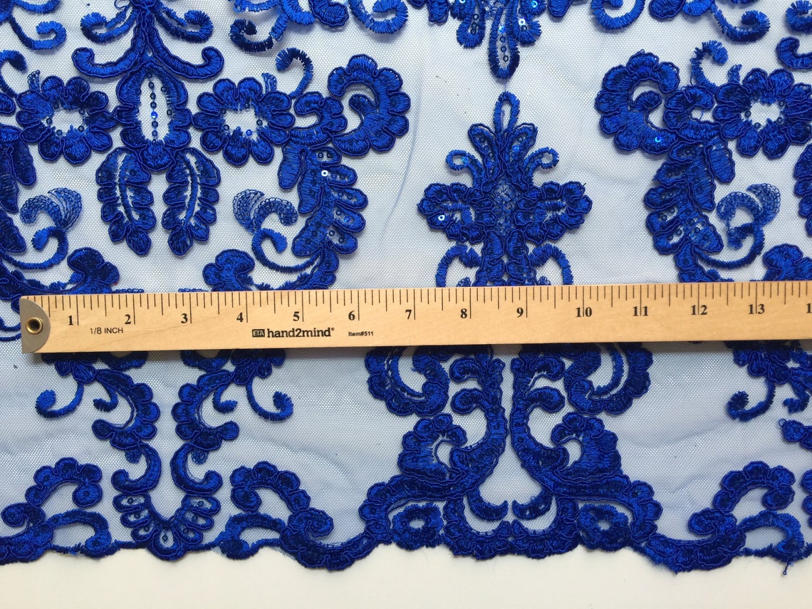 Vivian ROYAL BLUE Polyester Embroidery With Sequins on Mesh | Etsy