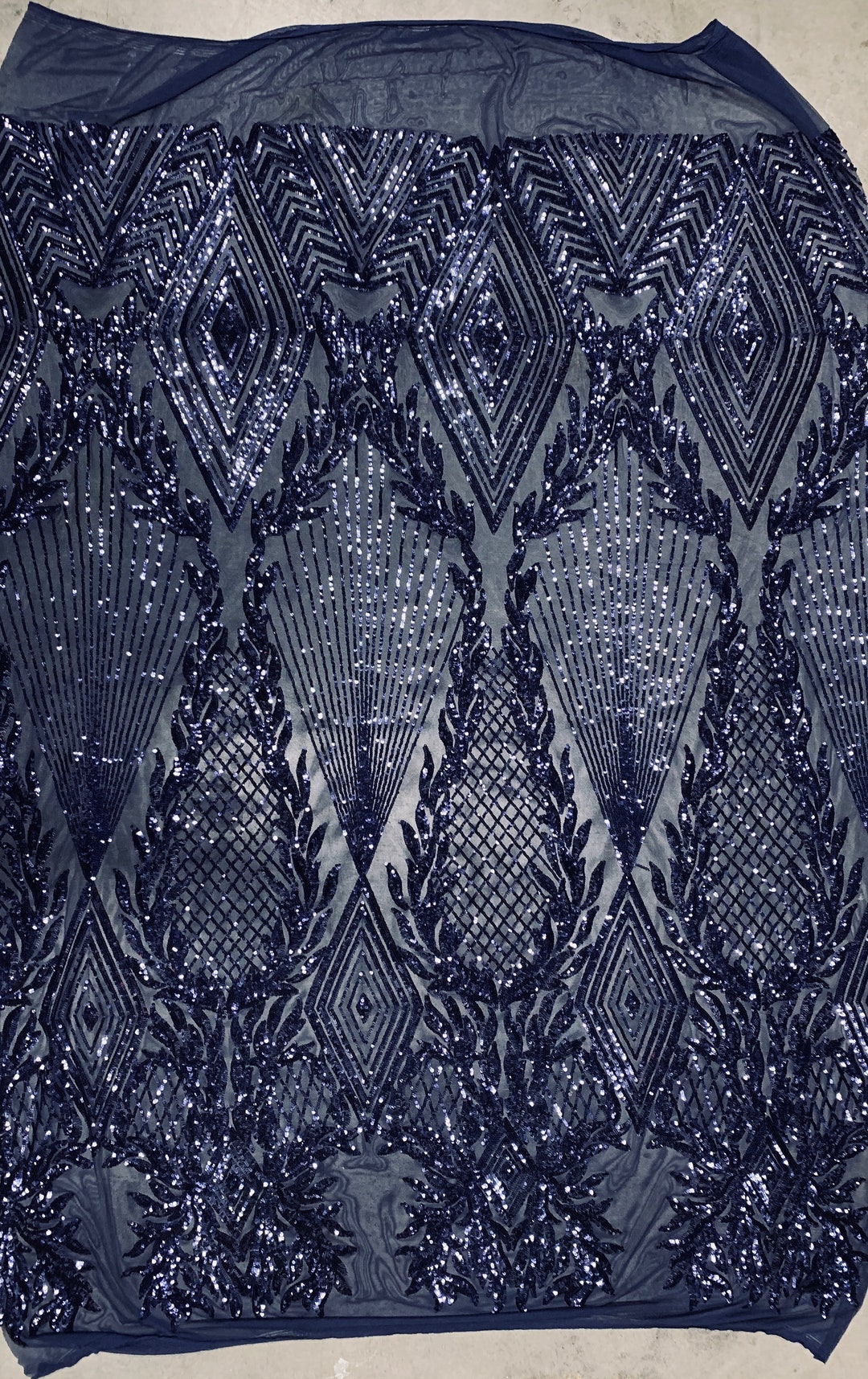 Francesca NAVY BLUE Vines and Diamonds Pattern Sequins on Mesh Lace ...