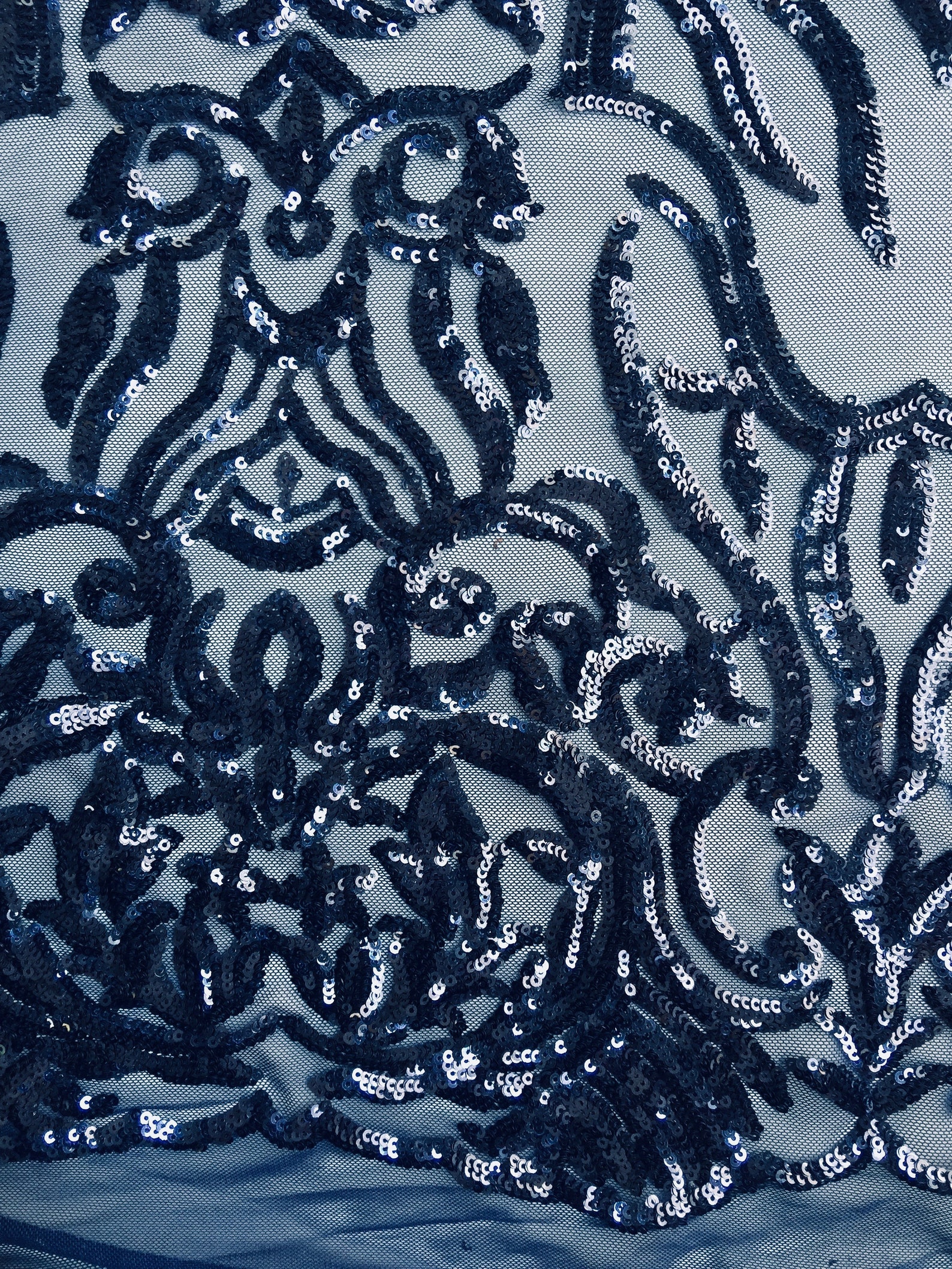 Phoebe NAVY BLUE Sequins on Mesh Lace Fabric by the Yard - Etsy