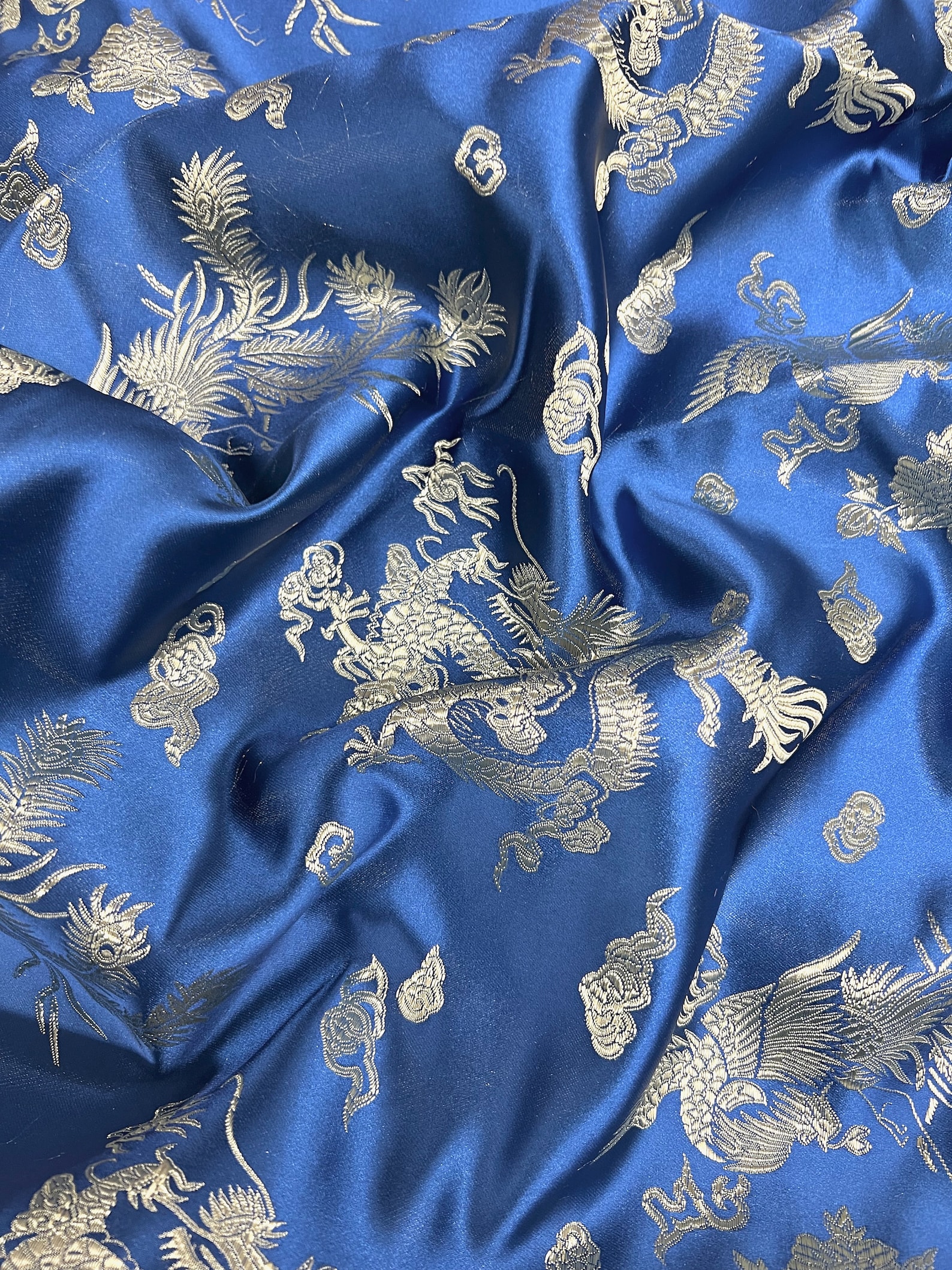 Arisa BLUE Gold Dragon Brocade Chinese Satin Fabric for Cheongsam/qipao ...