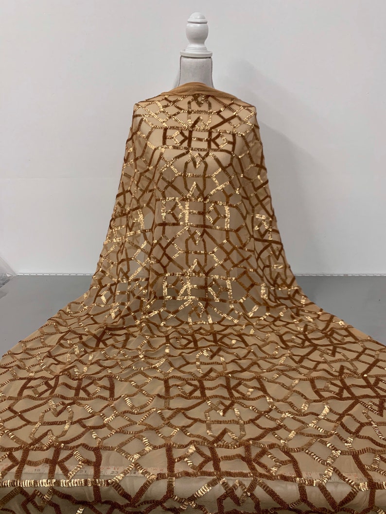 Meredith GOLD Trellis Pattern Sequins on Mesh Lace Fabric by | Etsy