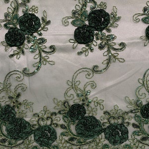 Ryleigh HUNTER GREEN 3D Floral Embroidery With Gold Foil & Sequins on ...