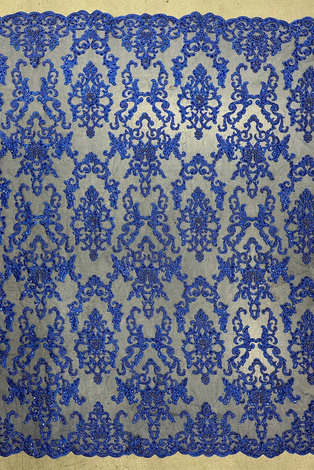 Helena-b ROYAL BLUE Embroidered Damask Pattern With Faux Pearls and ...