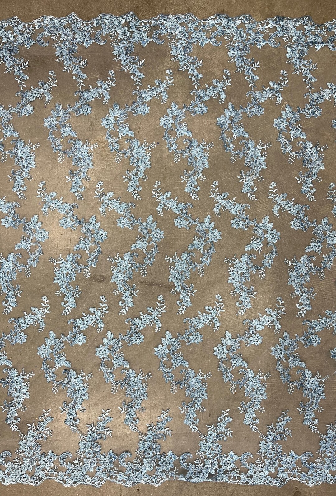 Cristina LIGHT BLUE Polyester Floral Embroidery With Sequins on Mesh ...