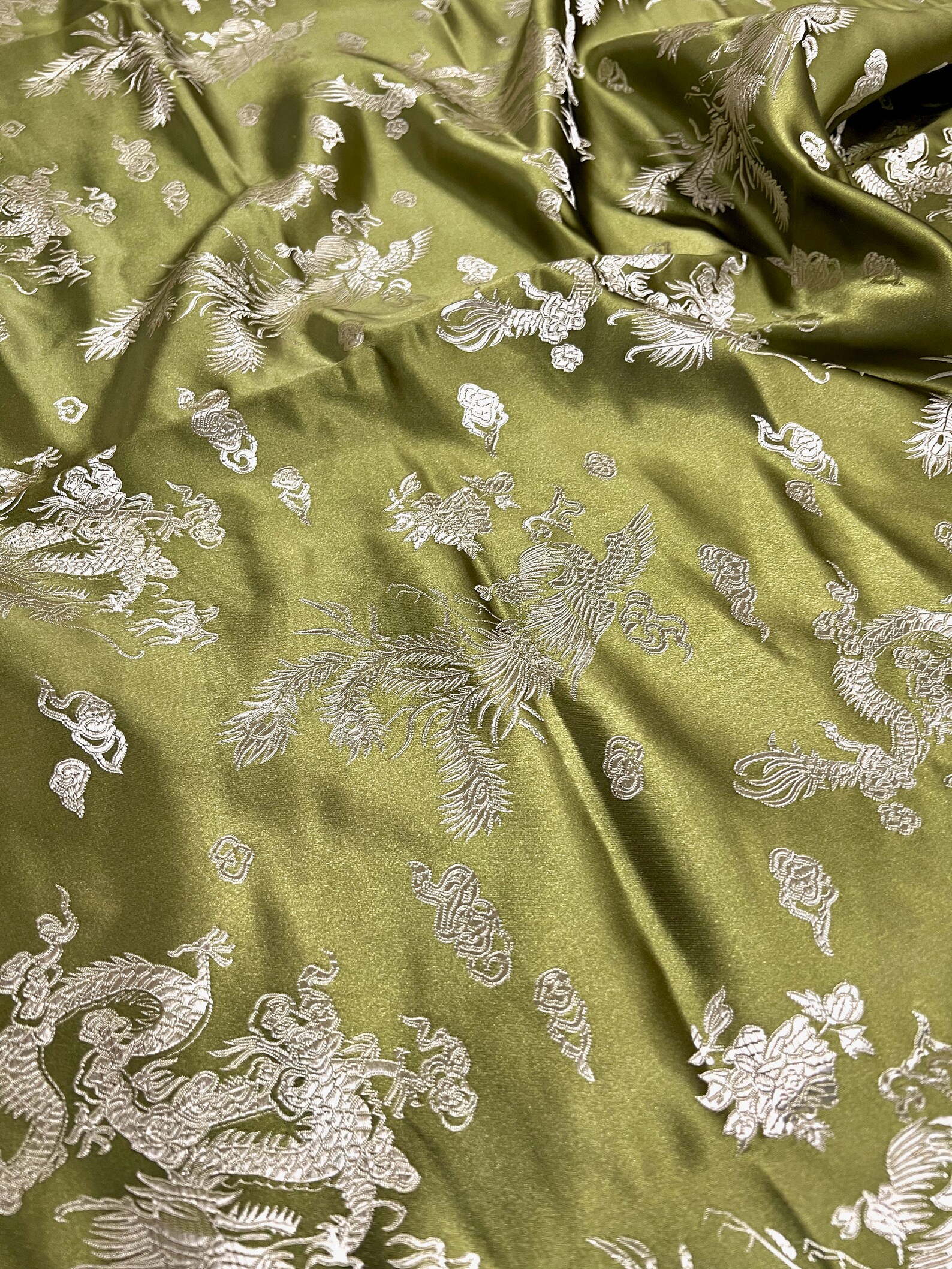 Arisa OLIVE Gold Dragon Brocade Chinese Satin Fabric for Cheongsam ...