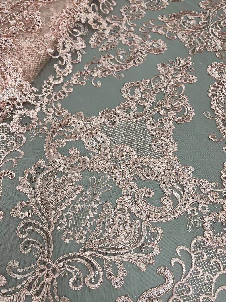 Vivian BLUSH PINK Polyester Embroidery With Sequins on Mesh - Etsy