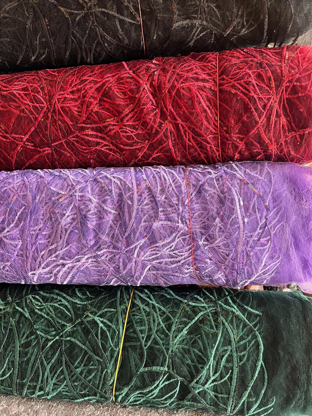 Julie LAVENDER Polyester Filament Pattern With Sequins on Mesh Lace ...