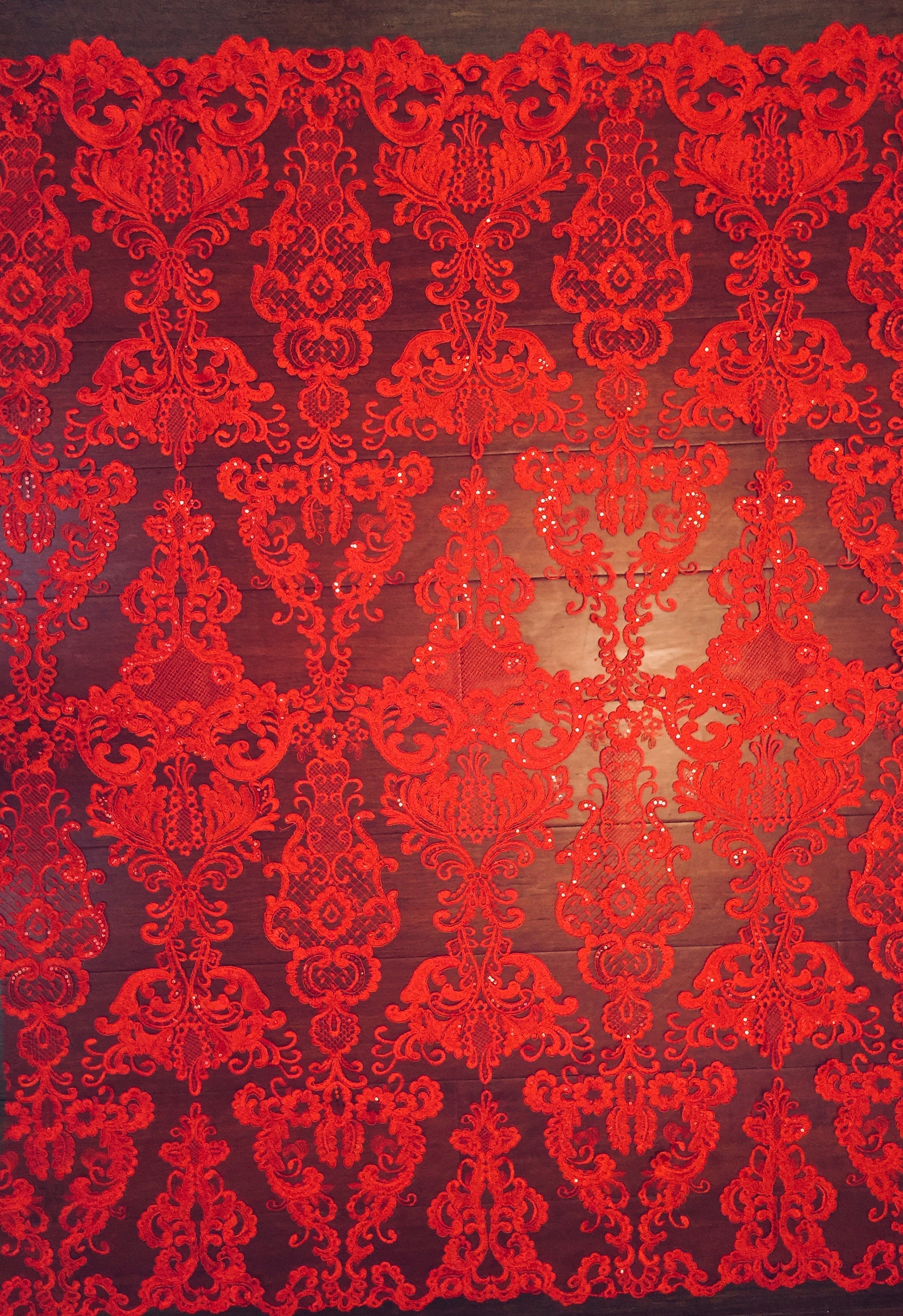 Vivian RED Polyester Embroidery with Sequins on Mesh Lace | Etsy