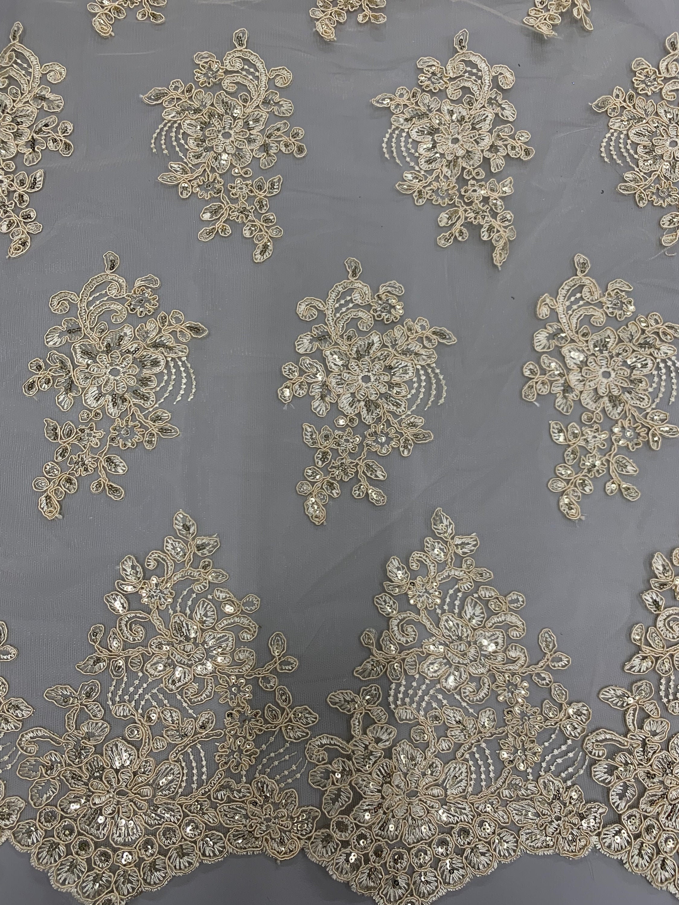 Brianna CREAM Polyester Floral Embroidery With Sequins on Mesh - Etsy