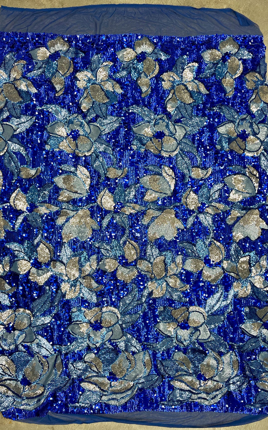 Natasha ROYAL TURQUOISE SILVER Full Overlapping Sequins on Royal Blue ...