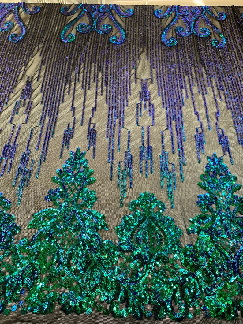 Angelica IRIDESCENT GREEN BLUE Mermaid Curlicues and Leaves Sequins on ...