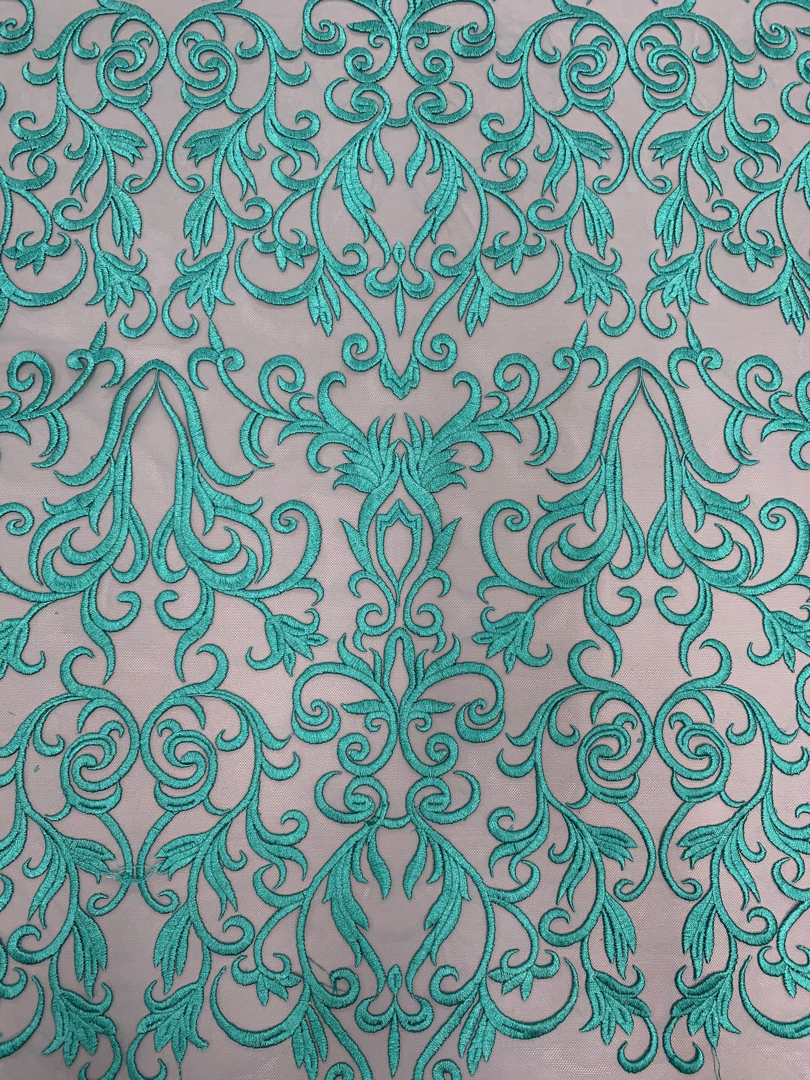 Haley TEAL GREEN Floral Swirl Embroidery on Mesh Royalty Lace - Etsy