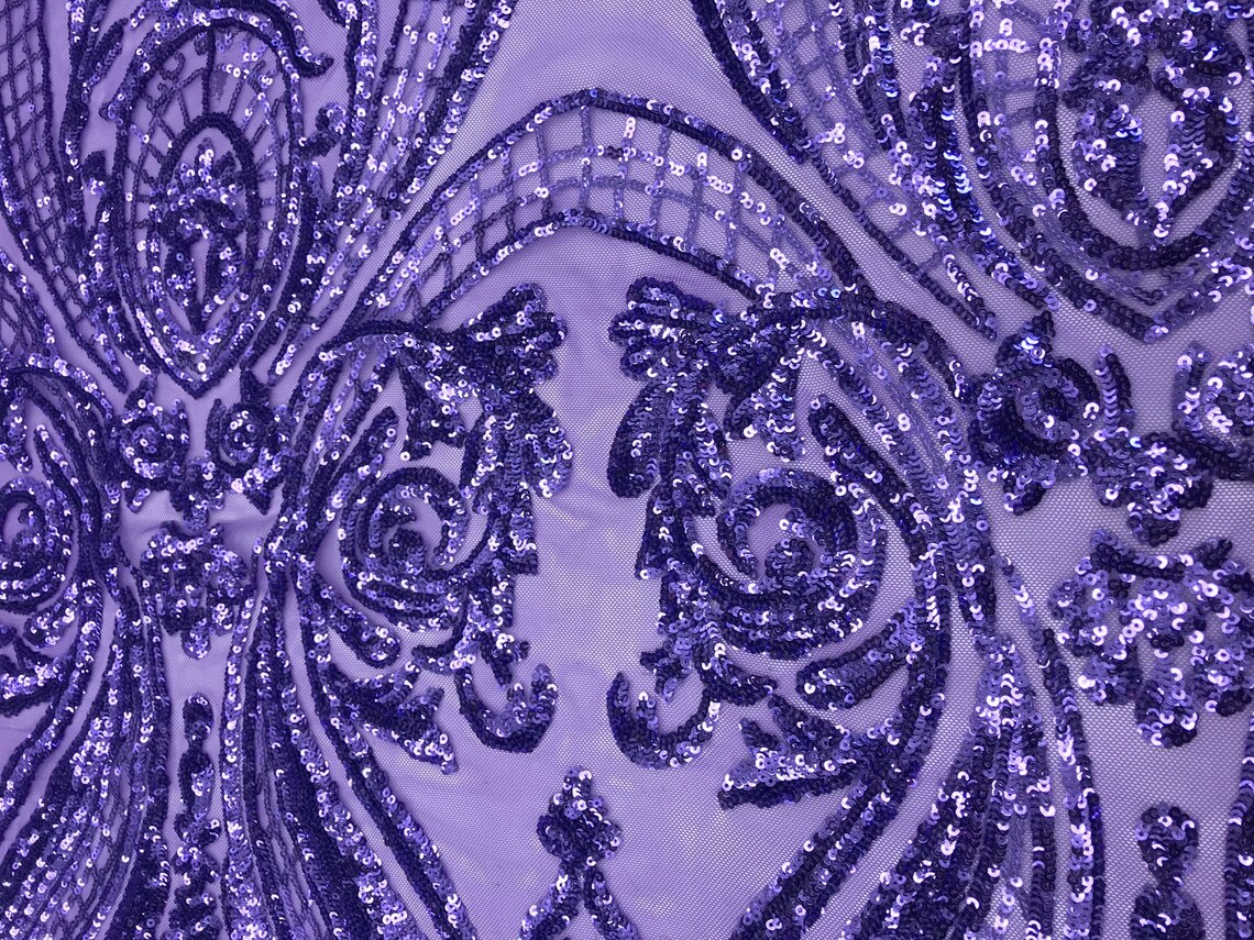 Alaina VIOLET Curlicue Sequins on Mesh Lace Fabric by the Yard - 10018 ...