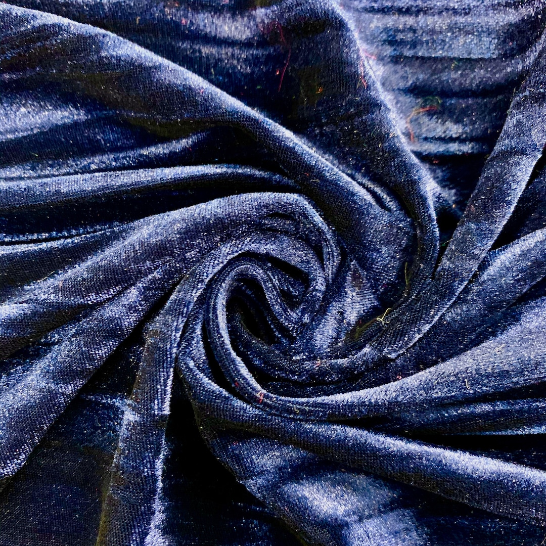 Pauline NAVY BLUE Wrinkled Polyester Crushed Stretch Velvet Fabric by ...