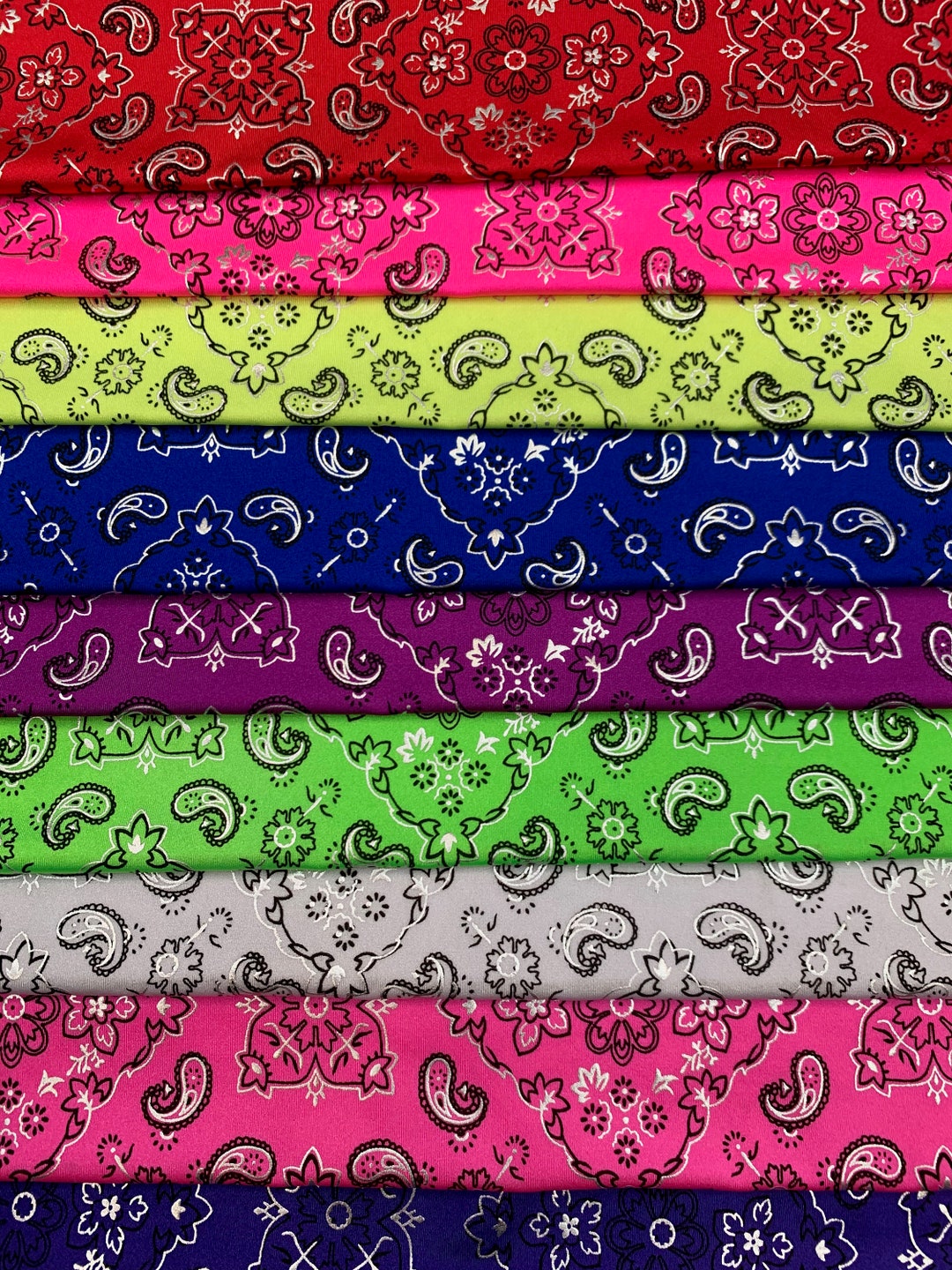 Monica 4-way Stretch BANDANA Print With Silver Metallic Lurex Accent on ...