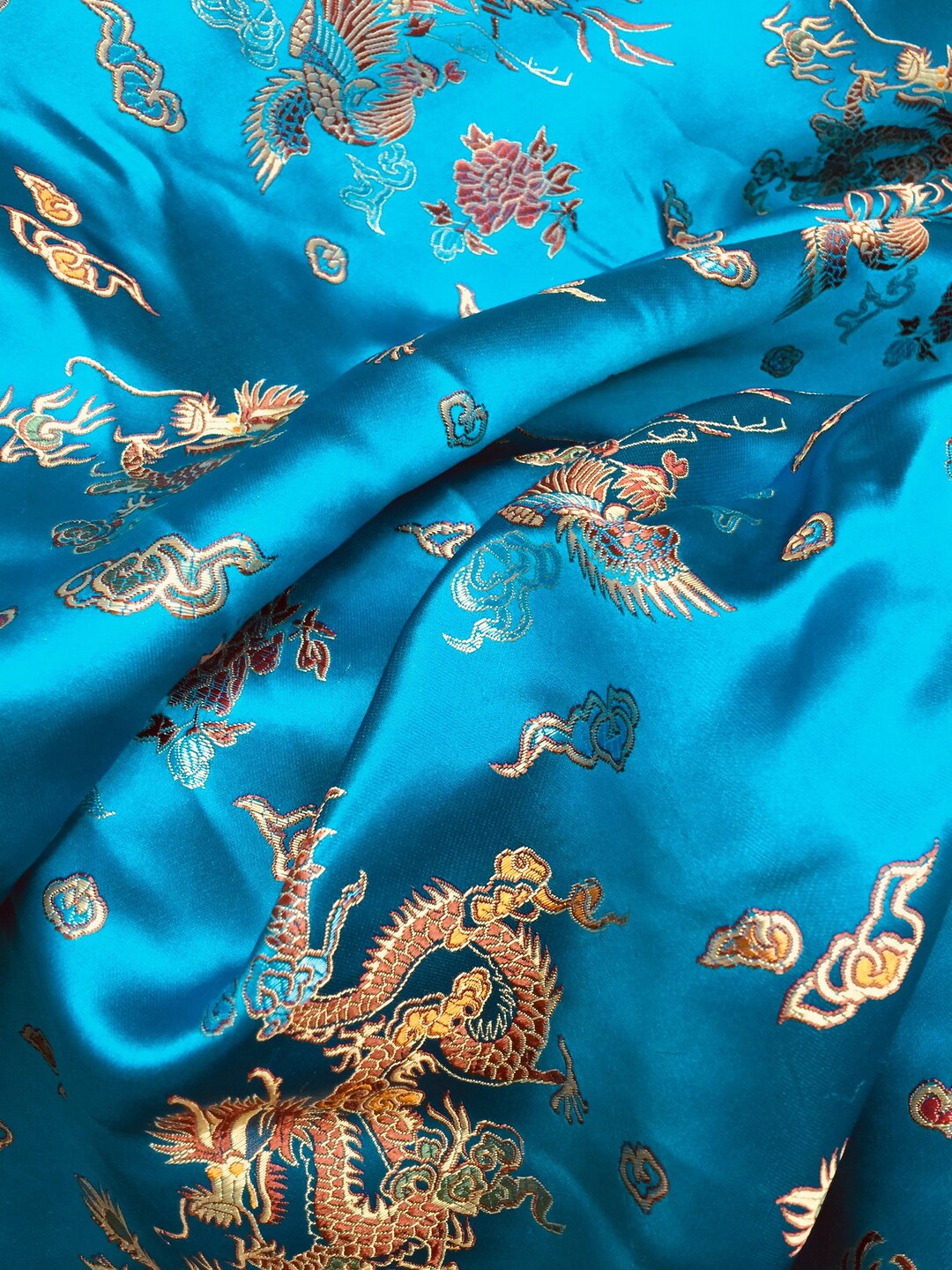 Hope TURQUOISE Dragon Brocade Chinese Satin Fabric by the Yard 10040 - Etsy