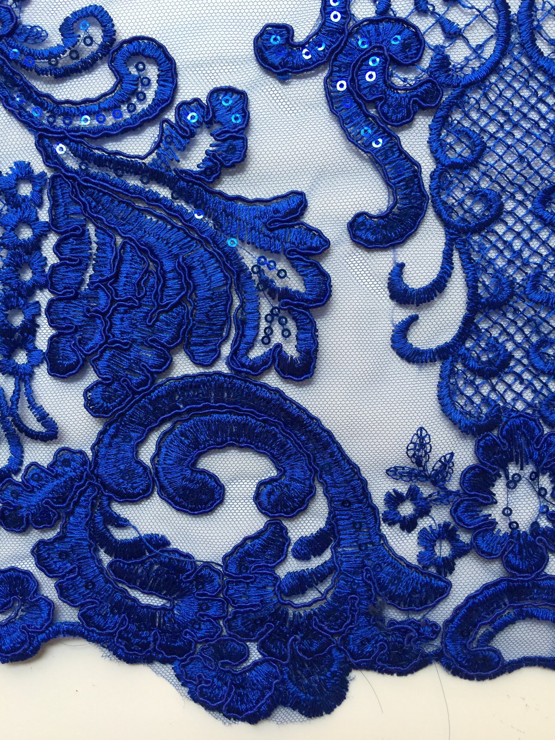 Vivian ROYAL BLUE Polyester Embroidery With Sequins on Mesh - Etsy